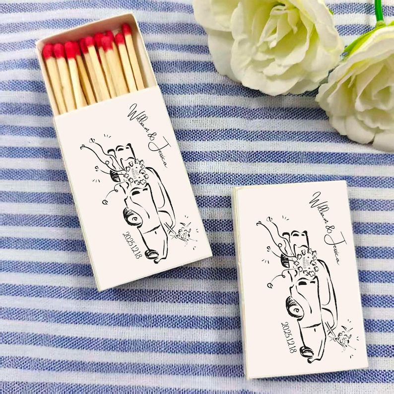 Just Married Wedding Car Personalized Match Boxes, Custom Engagement ...