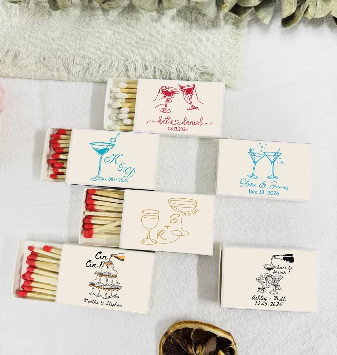 Personalized Cocktail Wedding Matchbox, Wedding Party Matches Favors ...