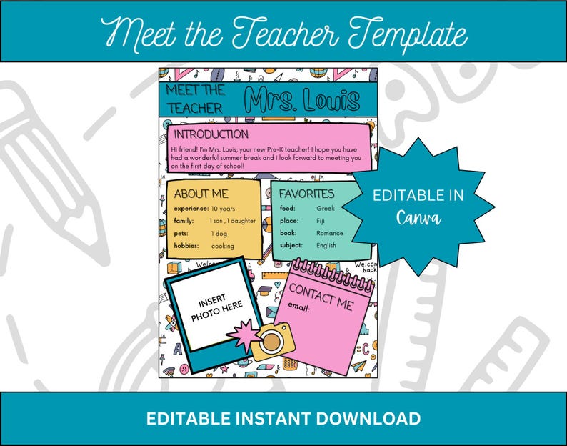 EDITABLE Meet the Teacher Template, School Templates, Back to School ...