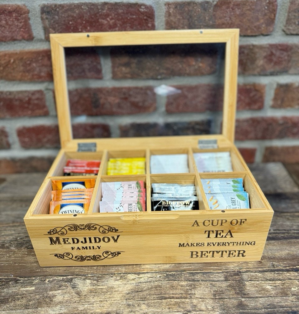 Personalized Tea Box - Bamboo Tea Set - Gift for Christmas - Tea Bag ...
