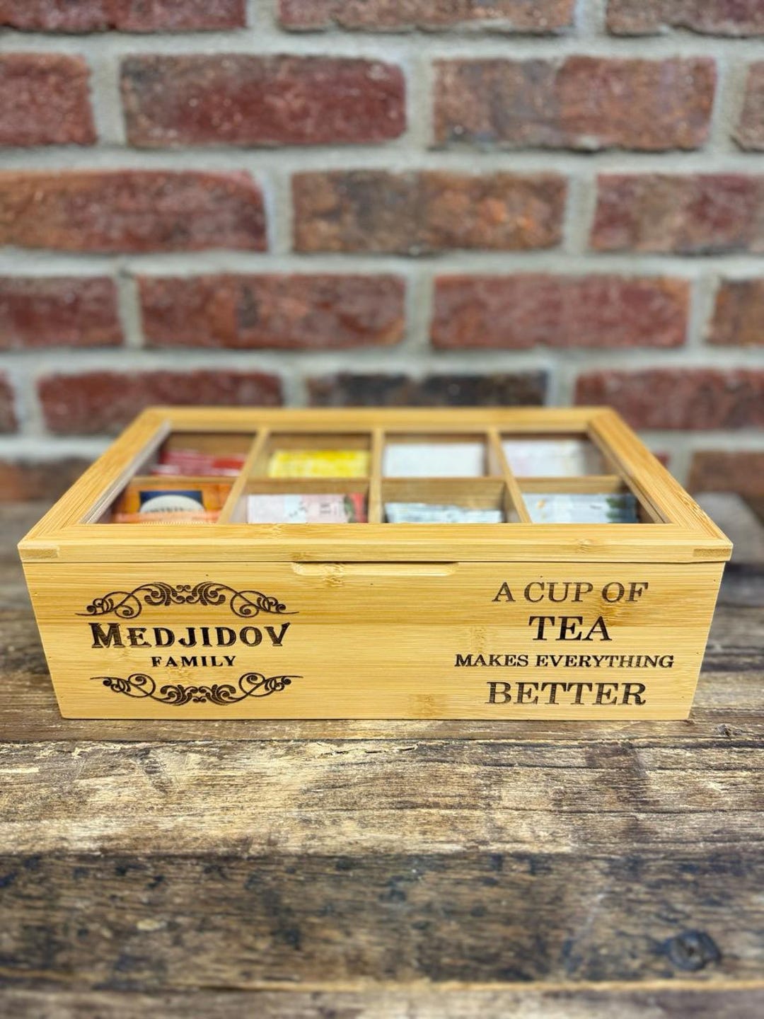 Personalized Bamboo Tea Box - Bamboo Tea Set - Gift for Christmas - Tea Bag Dispenser - Engraved ...