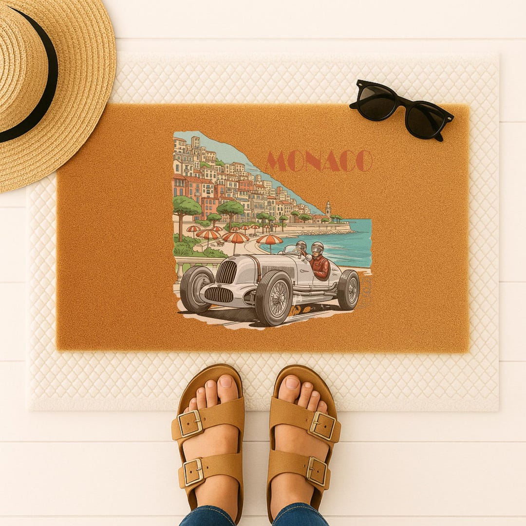 Vintage Monaco Welcome Mat - Retro Doormat With Classic Car Design ...