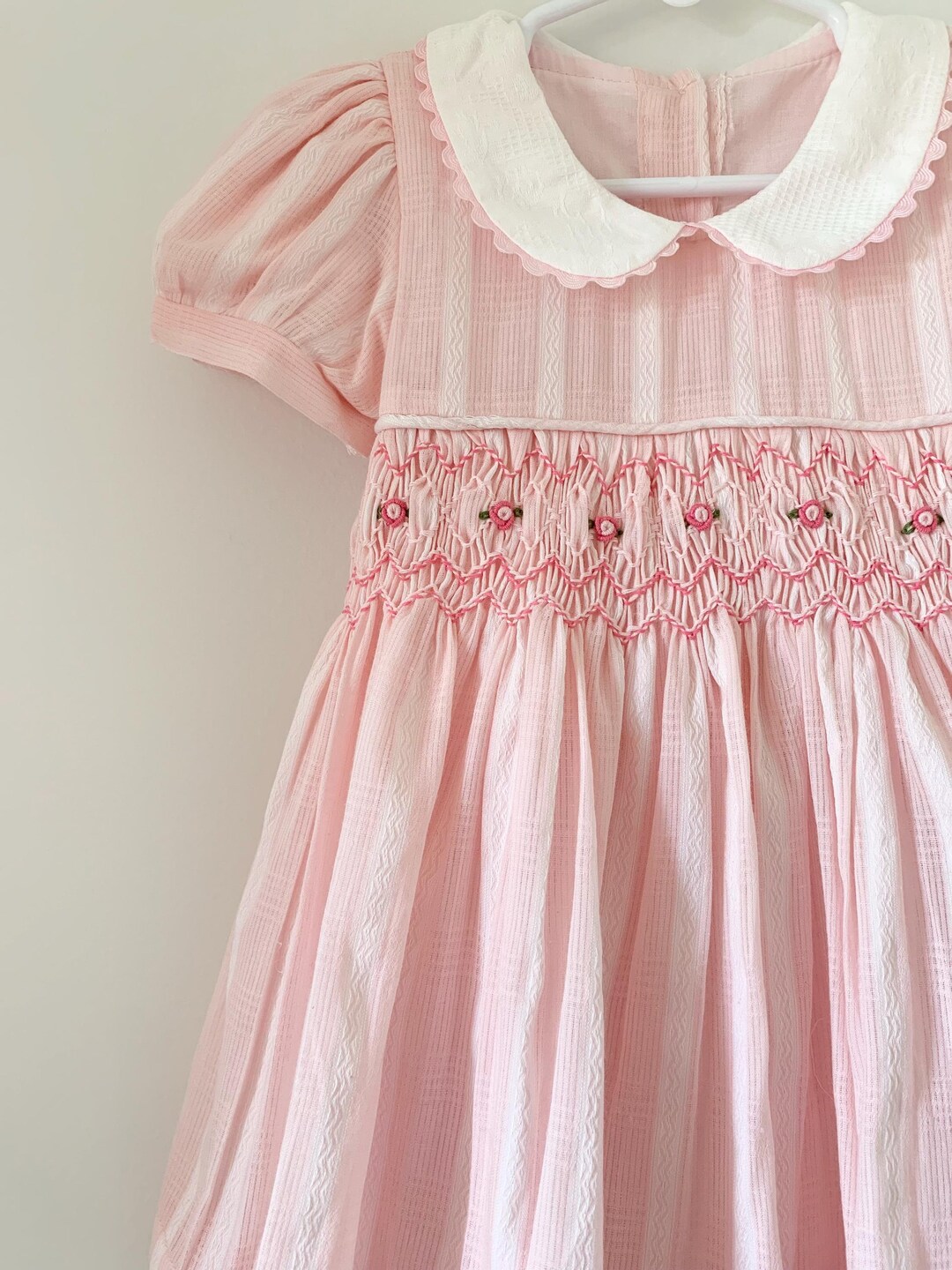 Baby Toddler Girls Pink Floral Smocked Dress With Peter Pan Collar ...
