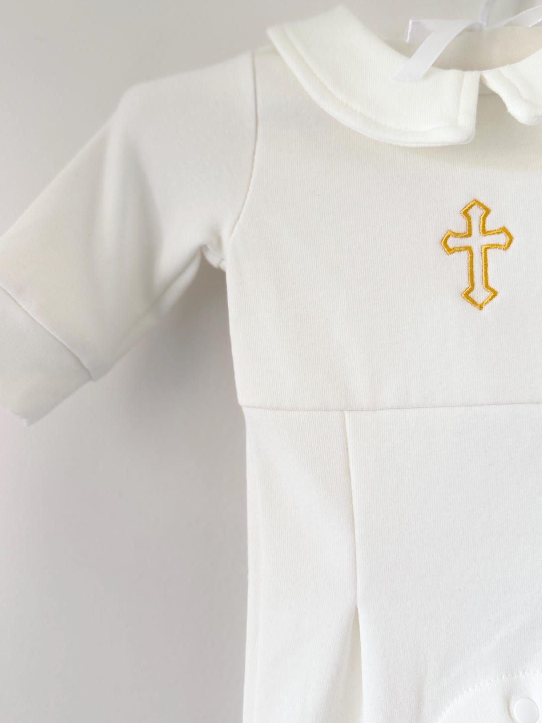 Baby Boys Gold Cross Embroidered After Baptism Romper Set, Baby Boy ...