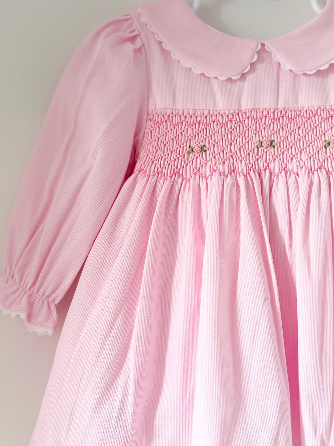 Baby Toddler Girls Pink and White Smocked Dress, Girls Long Sleeve ...