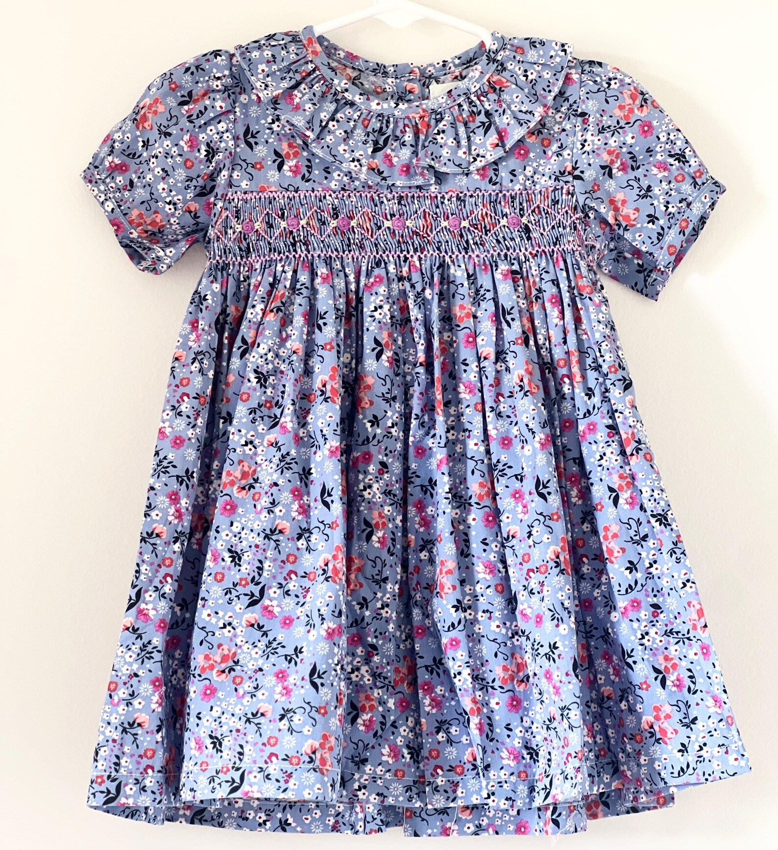 Baby Girls Lilac Purple Floral Smocked Dress With Peter Pan Collar ...