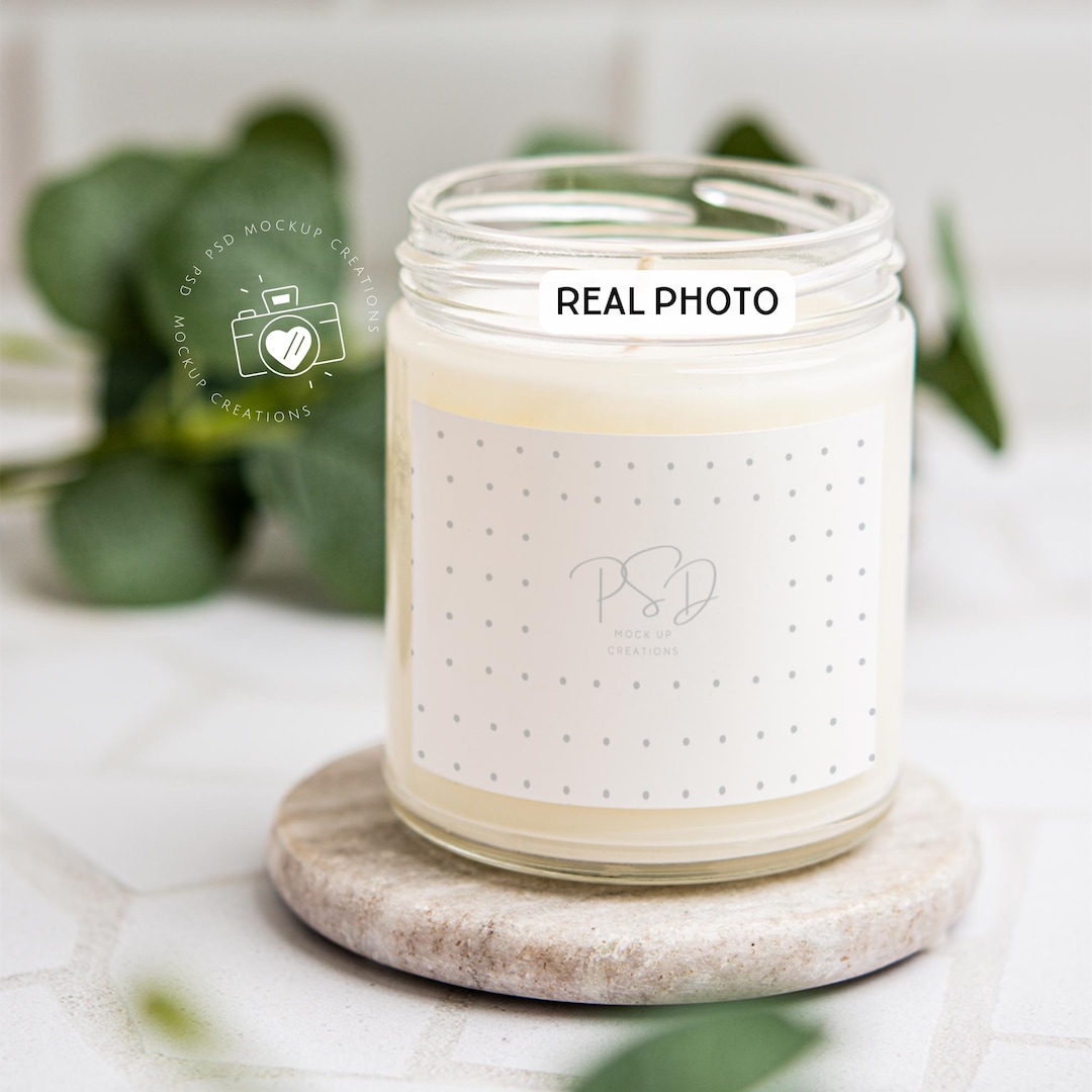 Printify Candle Mockup Lumient White Candle Mockup 9 Oz Glass Candle ...
