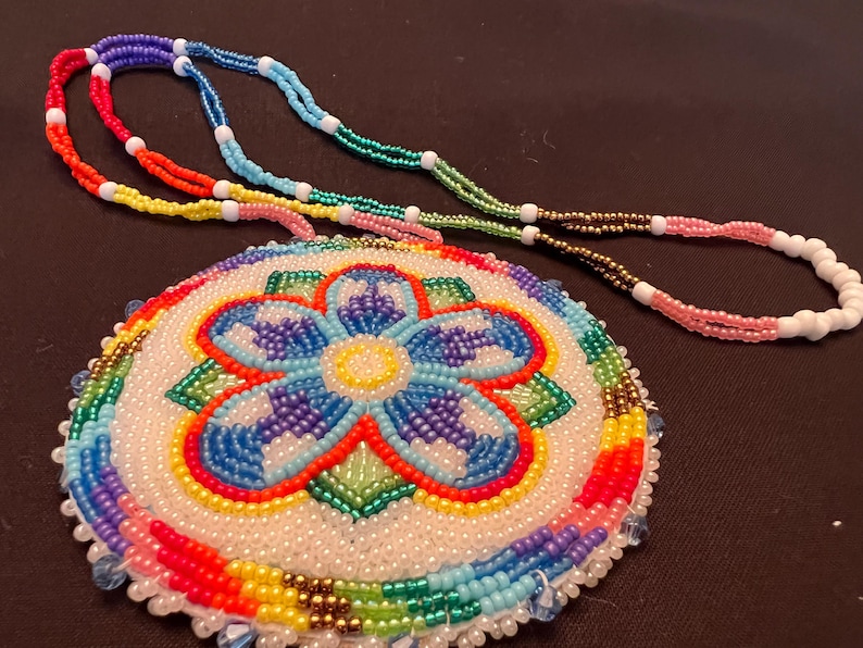 Native American Style Beaded Necklace, Beaded Pendant, Beaded Medallion ...