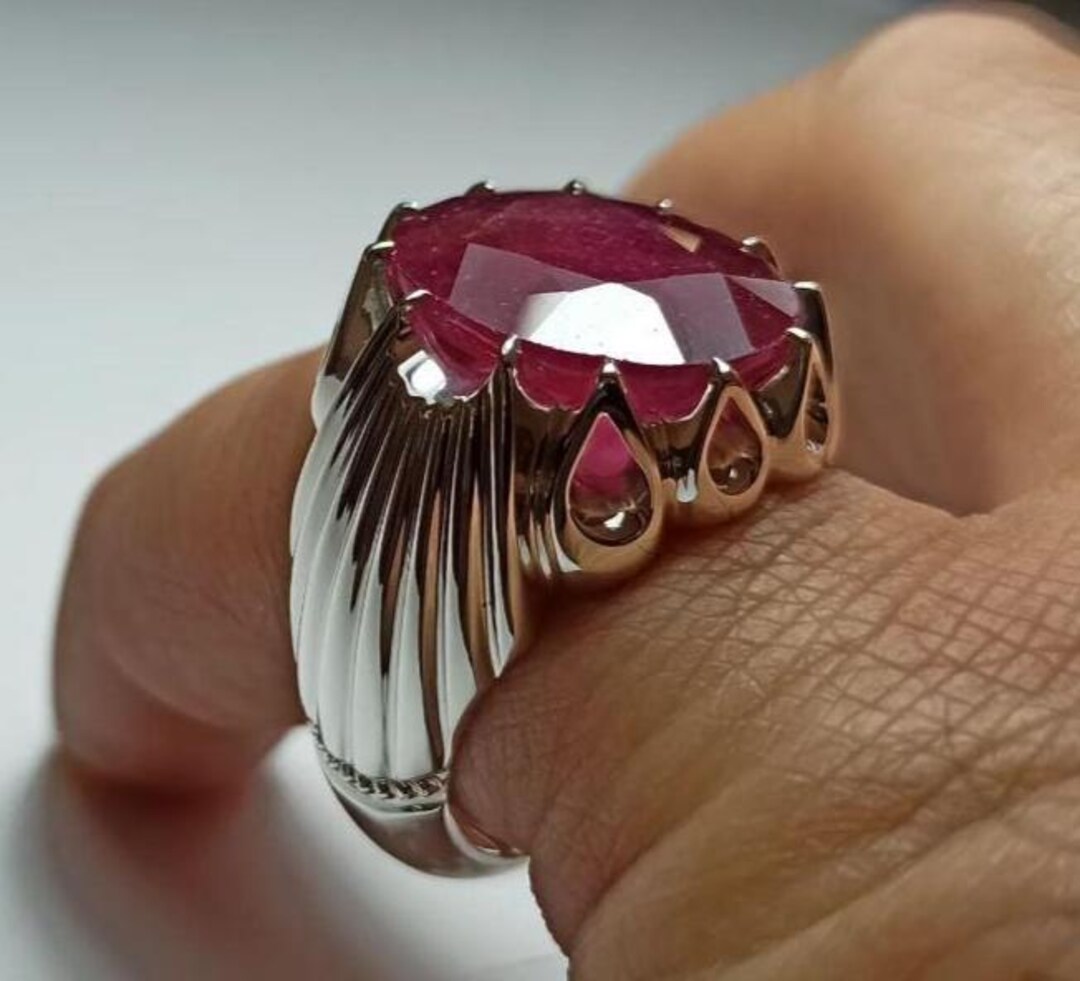 15 Carat Real Red Ruby Ring 925 Sterling Silver Handmade Ruby Mens Ring ...