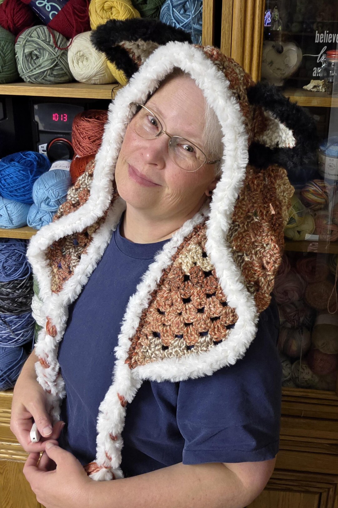 Handmade Crochet Rust Fox Ear Hood With Faux Fur Trim - Adult Cosplay ...