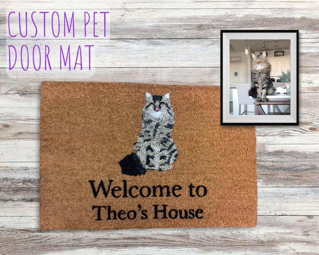 Personalized Pet Portrait Door Mat | Custom Hand-painted Welcome Mat ...