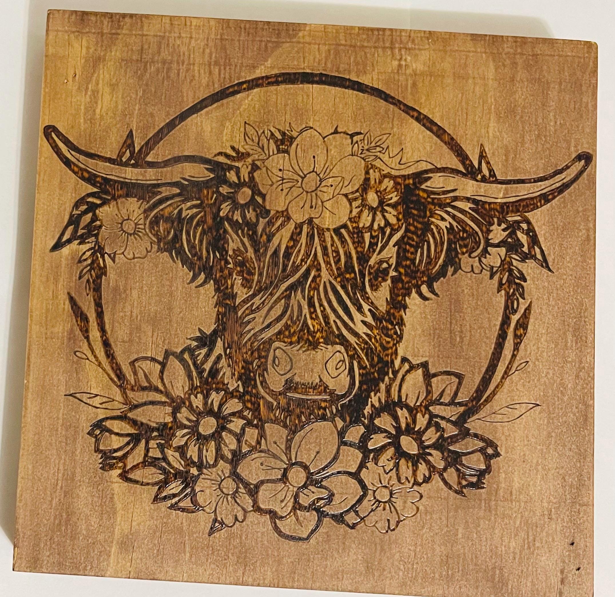 Wood Burned Highland Cow - Etsy