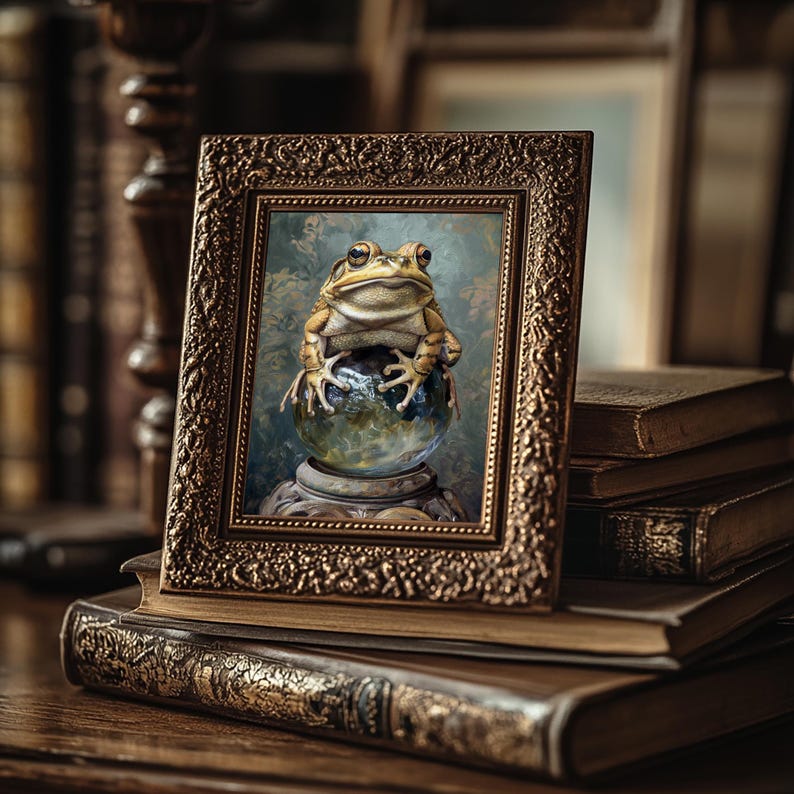 The Enchanted Toad Gothic Fantasy Art, Frog on Crystal Ball, Whimsical Animal Decor, Dark ...