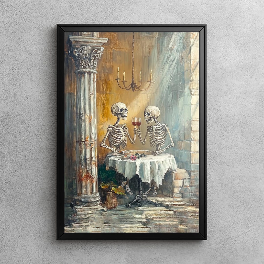 Toast of the Dead Vintage Skeletons Art, Dark Romance Halloween Print ...