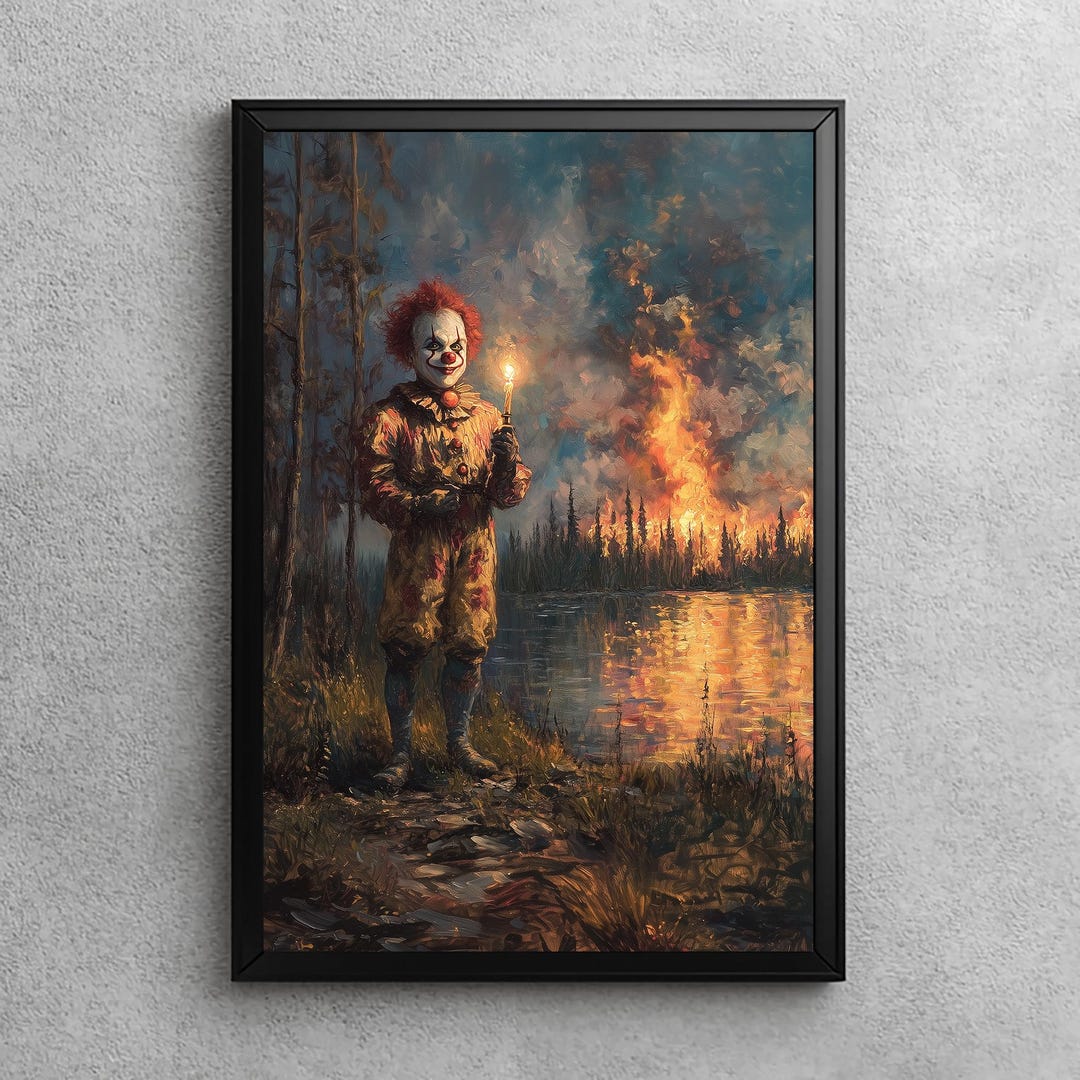 Terrifying Incendiary Clown | Spooky Clown Halloween Wall Art, Gothic ...