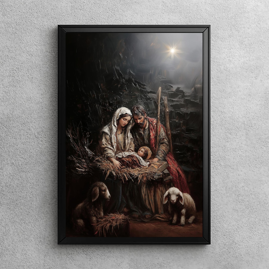 Holy Night Nativity Scene | Vintage Christmas Wall Art, Rustic Nativity ...