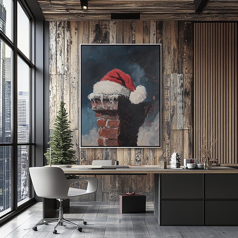 Vintage Santa Hat Christmas Wall Art Print, Christmas Oil Painting ...