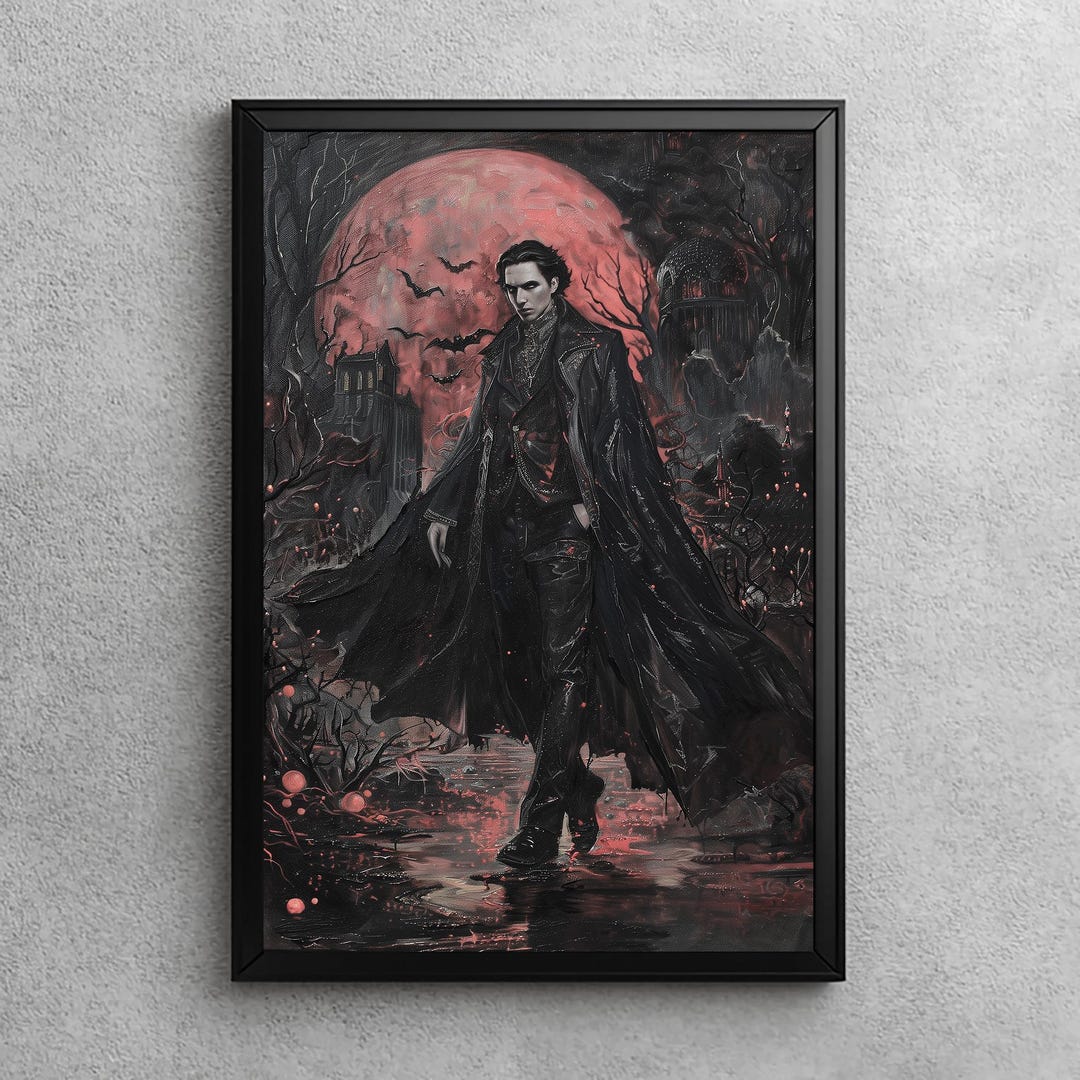 Vampire Lord and Blood Moon | Gothic Vampire Wall Art, Halloween Oil ...