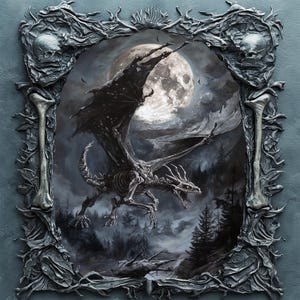 Skeletal Dragon Gothic Dragon Art, Halloween Wall Decor, Dark Academia ...