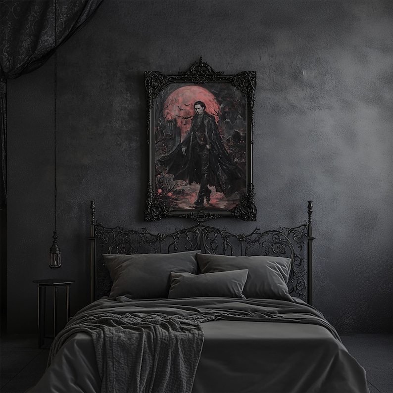 Vampire Lord and Blood Moon | Gothic Vampire Wall Art, Halloween Oil ...