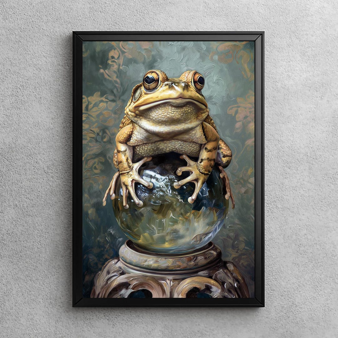 The Enchanted Toad | Gothic Fantasy Art, Frog on Crystal Ball, Whimsical Animal Decor, Dark ...