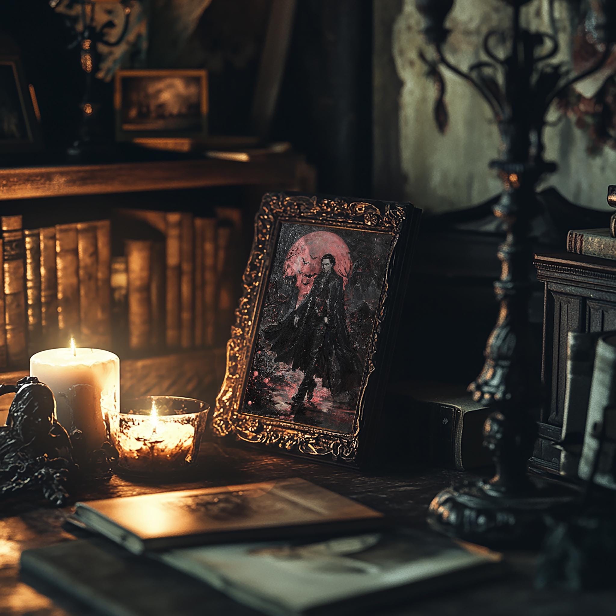 Vampire Lord and Blood Moon | Gothic Vampire Wall Art, Halloween Oil ...