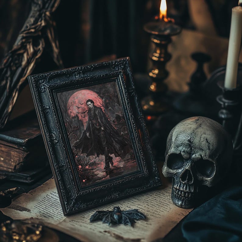 Vampire Lord and Blood Moon | Gothic Vampire Wall Art, Halloween Oil ...