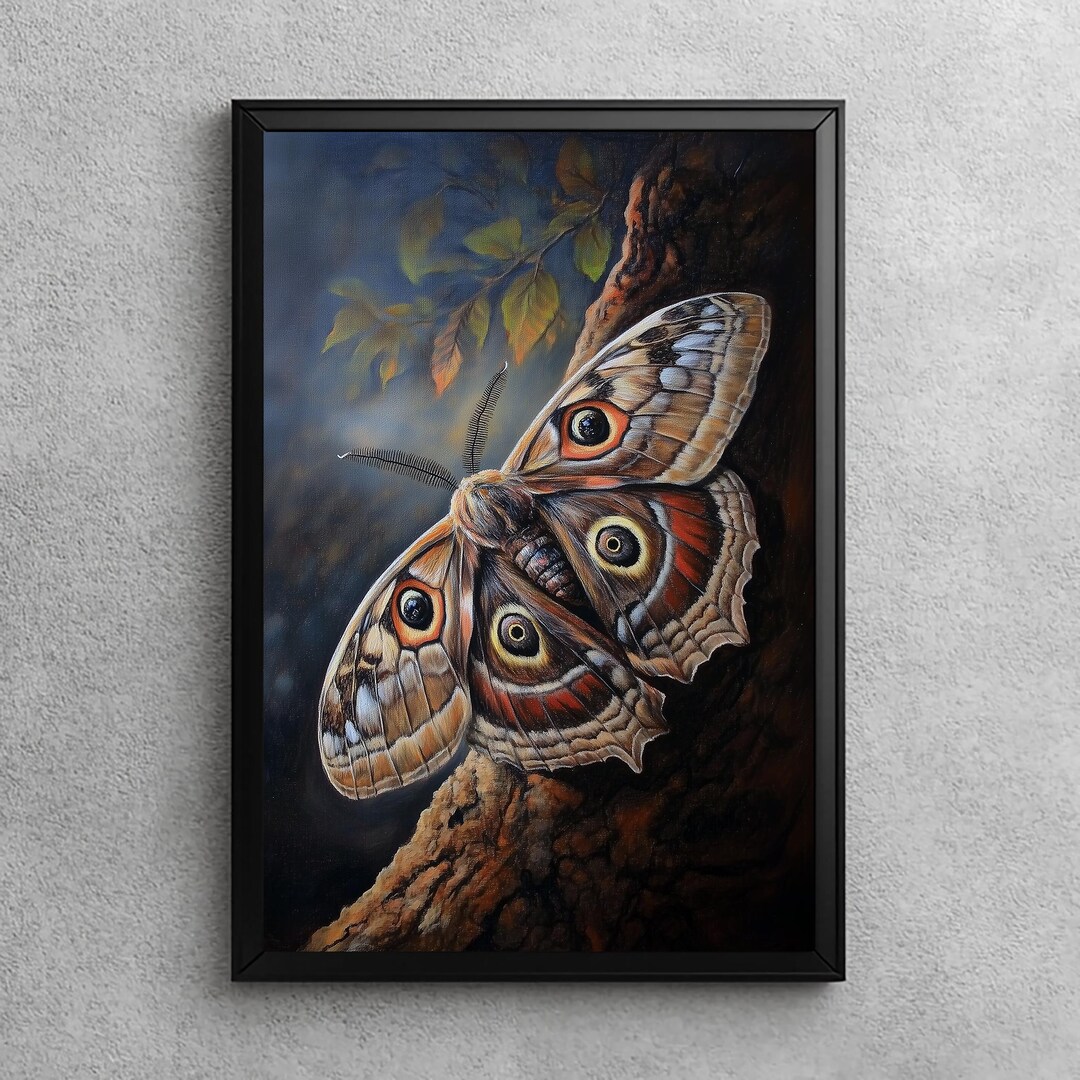 Moody Moth in Twilight | Botanical Oil Painting, Dark Cottagecore Decor ...