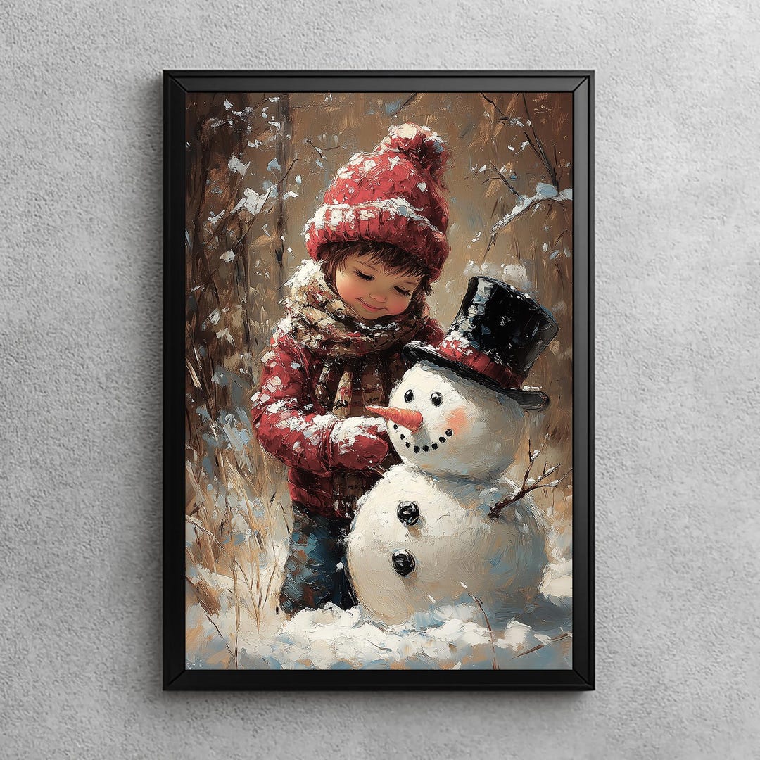 Winter Joy | Snowman Christmas Art Print, Vintage Holiday Wall Art ...