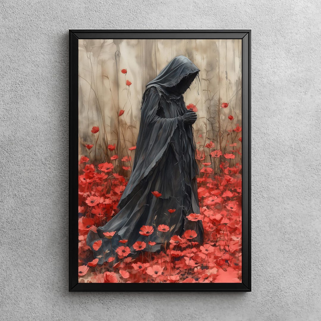 The Grim Reaper in Poppy Field | Dark Academia Wall Art, Gothic Poppy ...