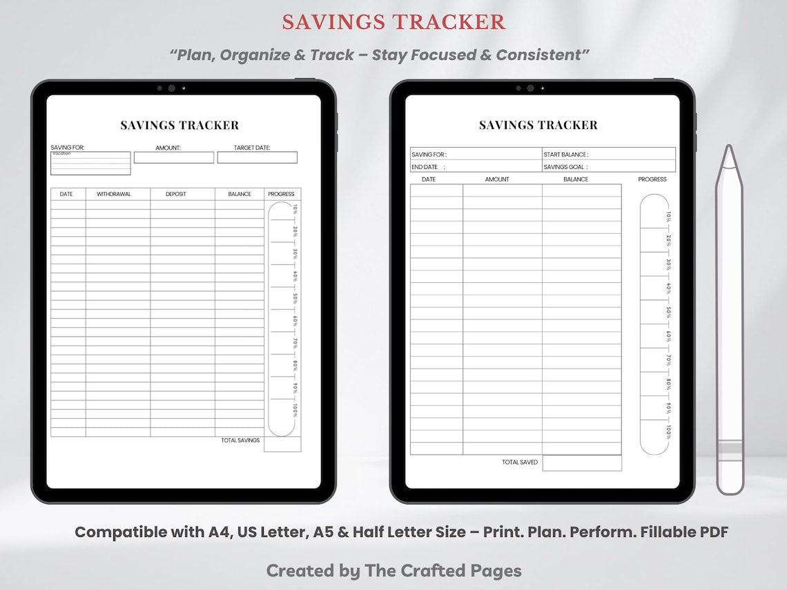 Savings Tracker Printable: Minimalist Finance Planner (A4, A5, US ...