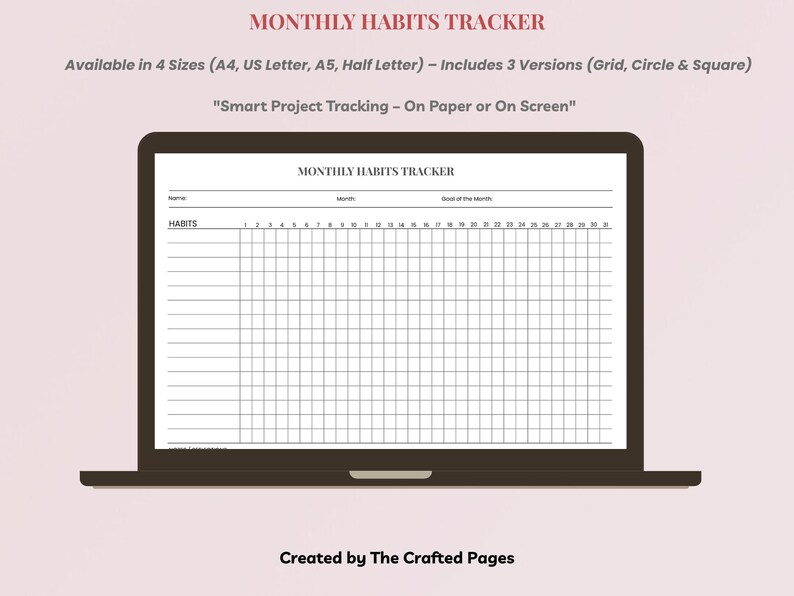Printable Monthly Habit Tracker: Minimalist Planner (A4, US Letter, A5 ...