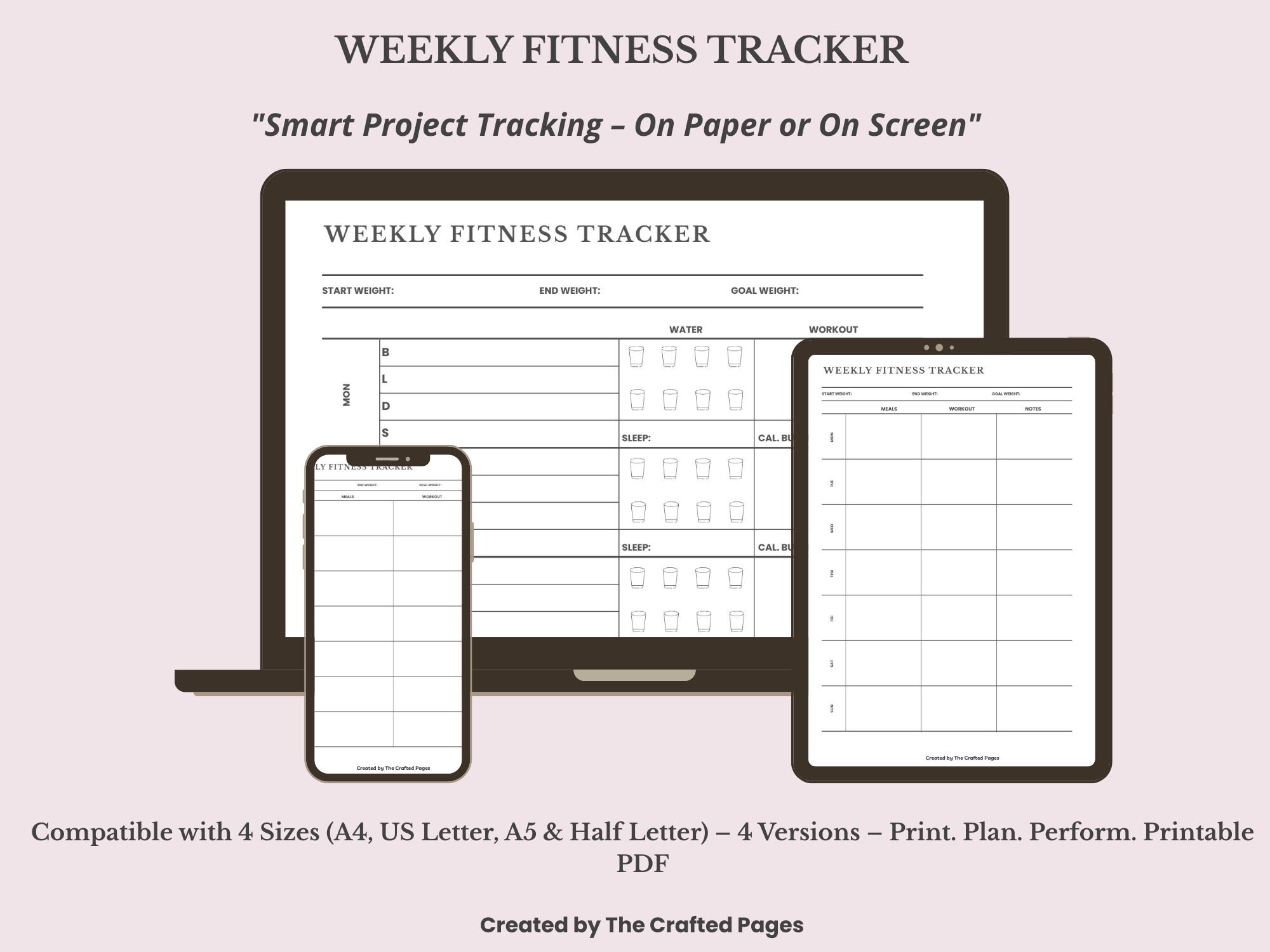 Weekly Fitness Tracker | Printable PDF | 4 Sizes, 4 Versions - Etsy
