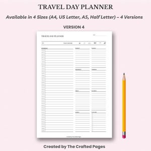 Travel Day Planner Printable | Fillable PDF-4 Sizes- 4 Versions - Etsy
