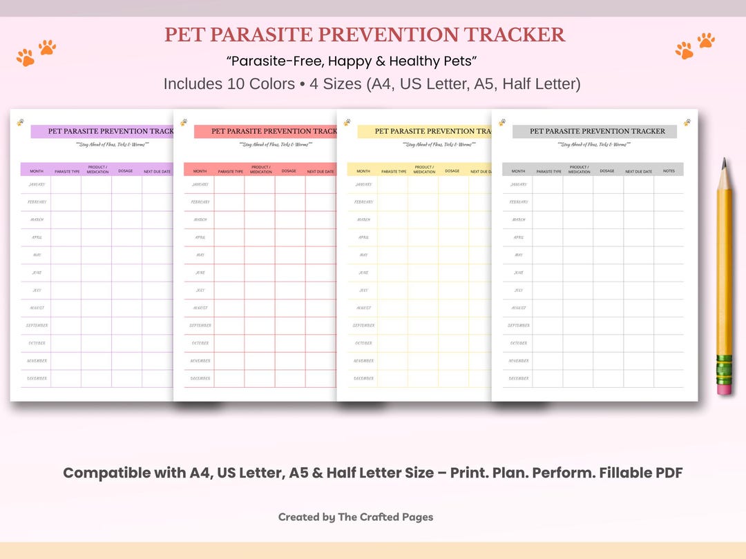 Pet Parasite Prevention Tracker: Printable Health Log (A4, US Letter ...