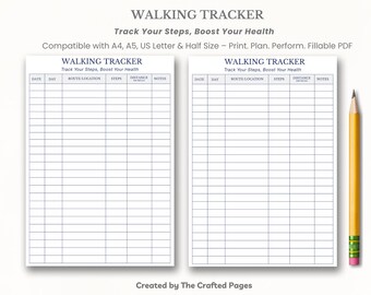 Walking Tracker Printable, Walking Journal, Walking Log, Daily Exercise ...