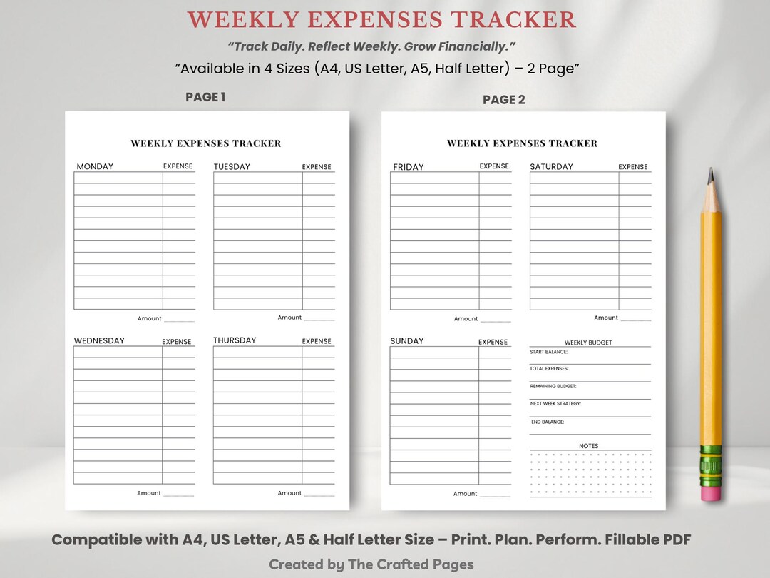 Weekly Expenses Tracker Printable: Budget Planner (A4, US Letter, A5 ...