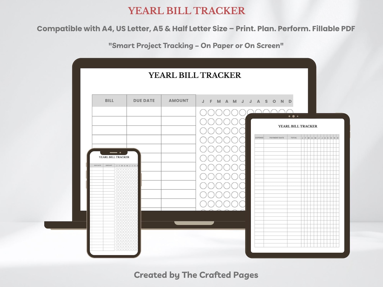 Yearly Bill Tracker: Printable Finance Planner-4 Sizes (A4, US Letter ...