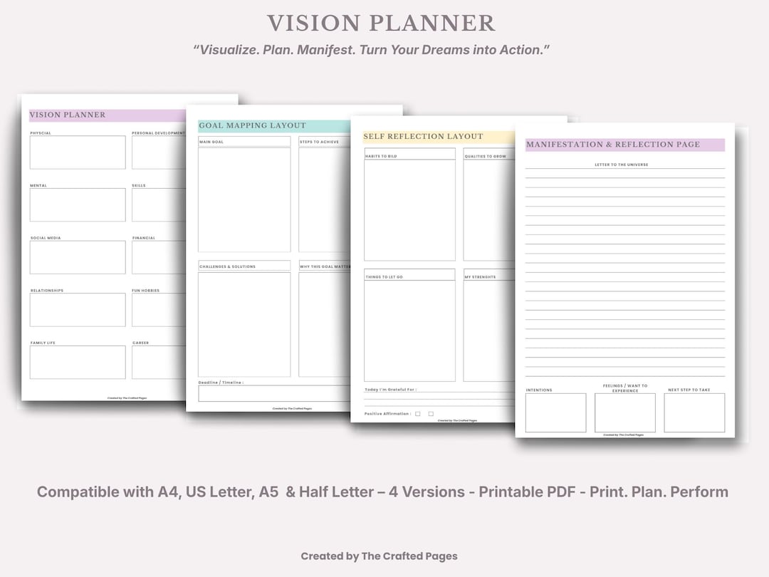 Vision Planner, Goal Mapping & Self Reflection (printable PDF)-4 ...