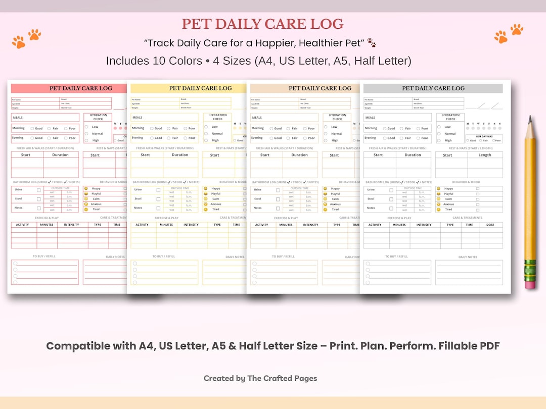 Pet Daily Care Log: Printable Routine Tracker (PDF) - Etsy UK