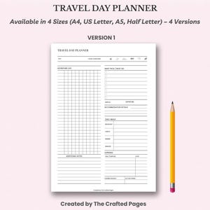 Travel Day Planner Printable | Fillable PDF-4 Sizes- 4 Versions - Etsy