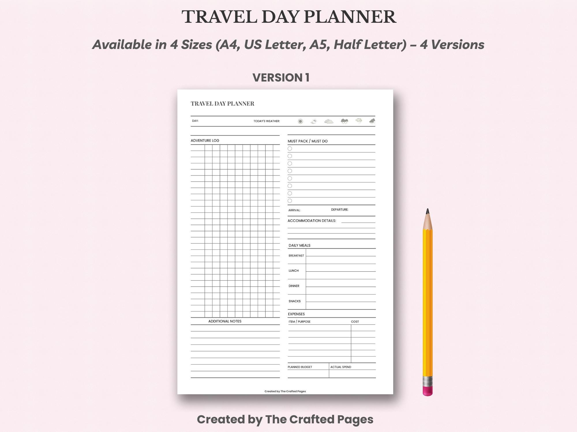 Travel Day Planner Printable | Fillable PDF-4 Sizes- 4 Versions - Etsy