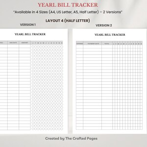 Yearly Bill Tracker: Printable Finance Planner-4 Sizes (A4, US Letter ...