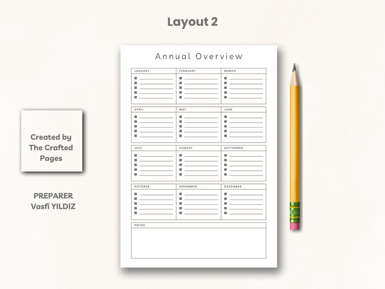 Yearly Overview Planner: Printable Annual Template (A4, A5, US Letter ...