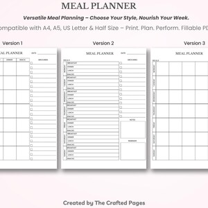 Weekly Meal Planner: 3 Layouts With Grocery List (A4, A5, US Letter ...