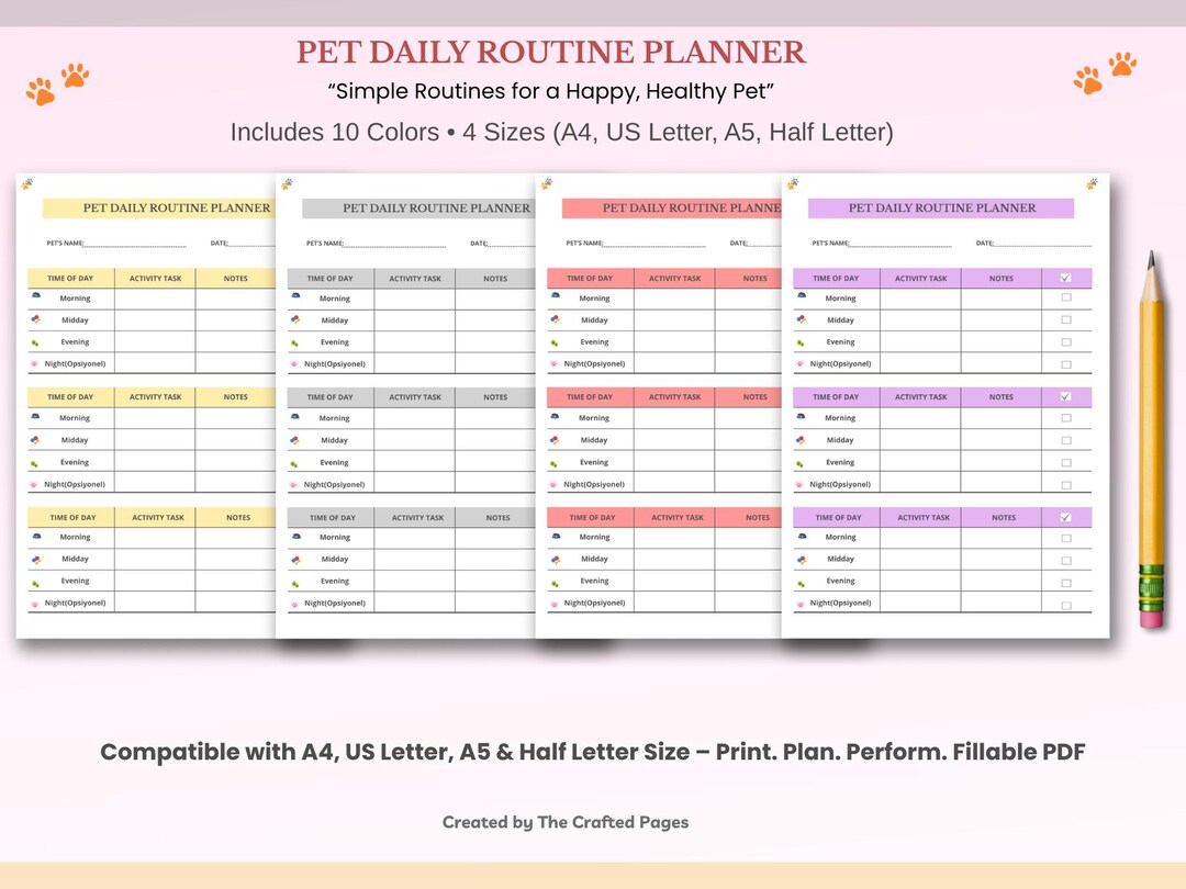 Pet Daily Routine Planner – Track Daily Care | 10 Colors, 4 Sizes - Etsy