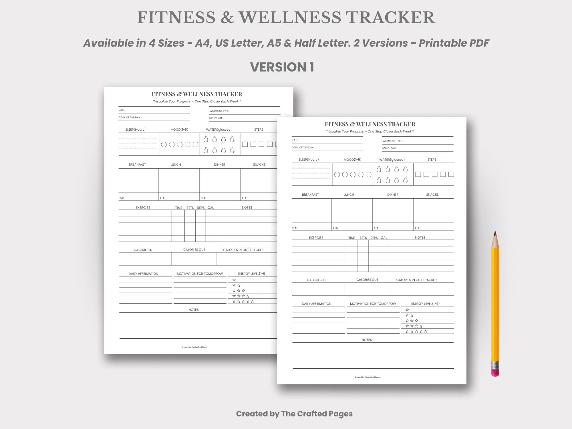 Fitness & Wellness Tracker – Printable Daily Planner (PDF)- 4 Sizes- 2 ...