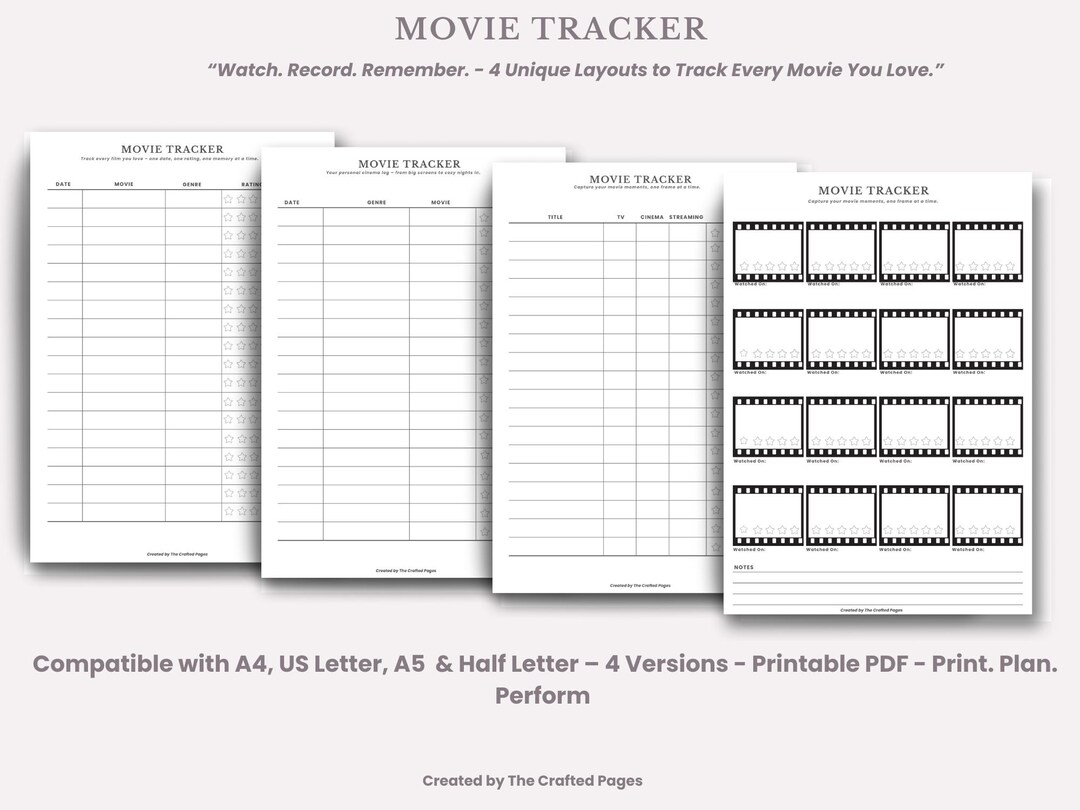 Minimalist Movie Tracker Printable – Film Journal & Rating Log (PDF)-4 ...