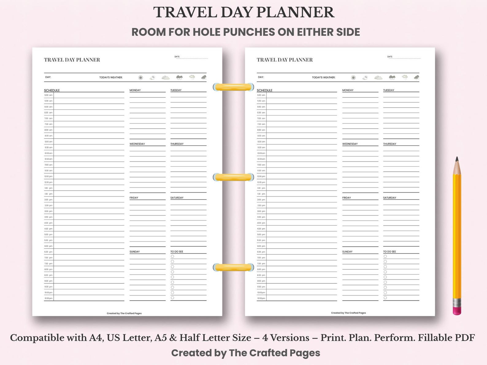 Travel Day Planner Printable | Fillable PDF-4 Sizes- 4 Versions - Etsy