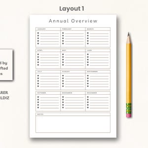 Yearly Overview Planner: Printable Annual Template (A4, A5, US Letter ...